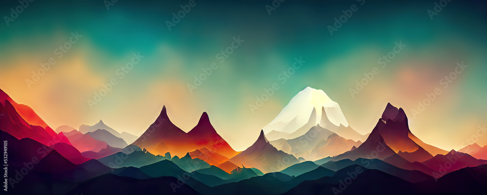 Abstract colorful mountain landscape wallpaper background Stock ...