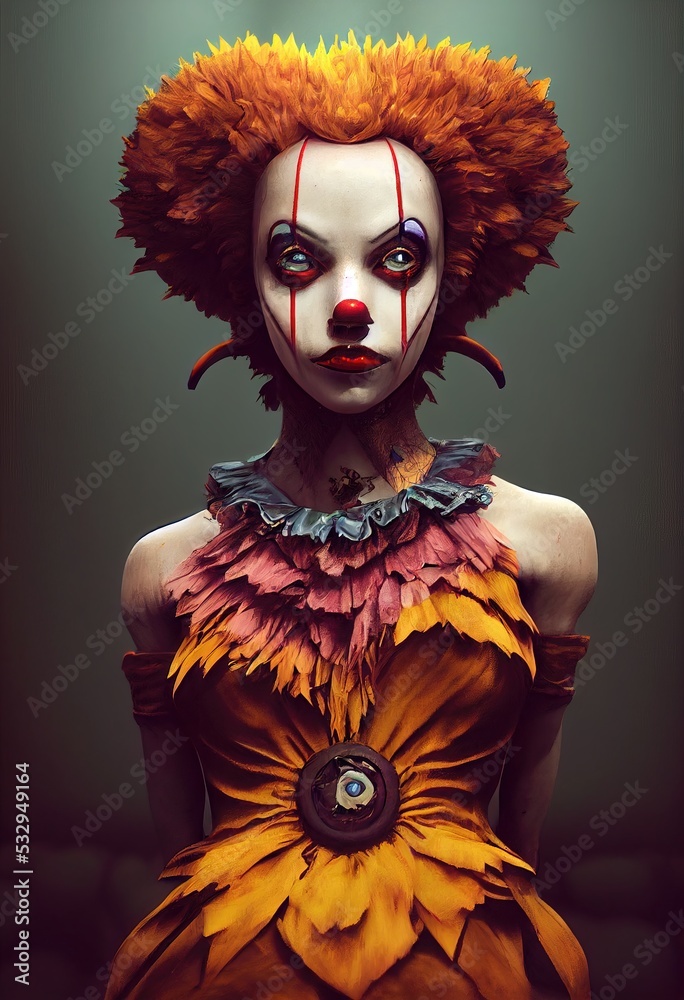 Portrait of a beautiful clown girl, 3d render Stock Illustration ...