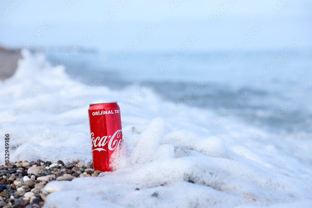 ANTALYA, TURKEY - MAY 18, 2021: Original Coca Cola red tin can lies on ...