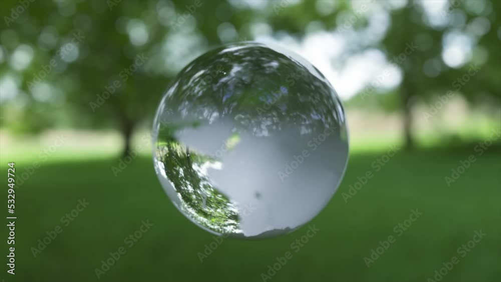 Eco concept. Glass globe ball shaped planet Earth rotates. Green nature ...