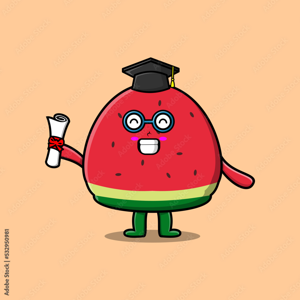 Cute cartoon Watermelon student character on graduation day with toga ...