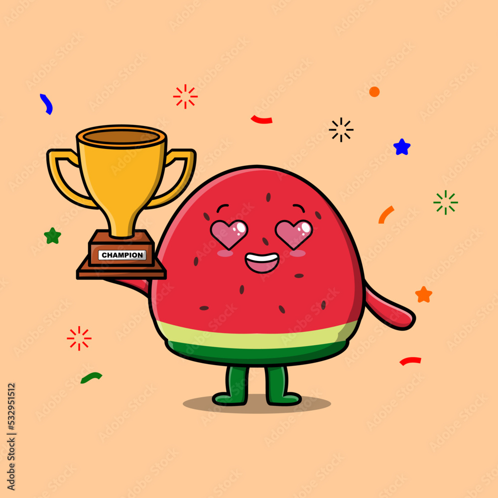 Cute Cartoon character illustration of Watermelon is holding up the ...