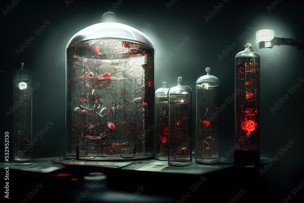 Horrible genetic laboratory of monsters, mutants. Horror background ...