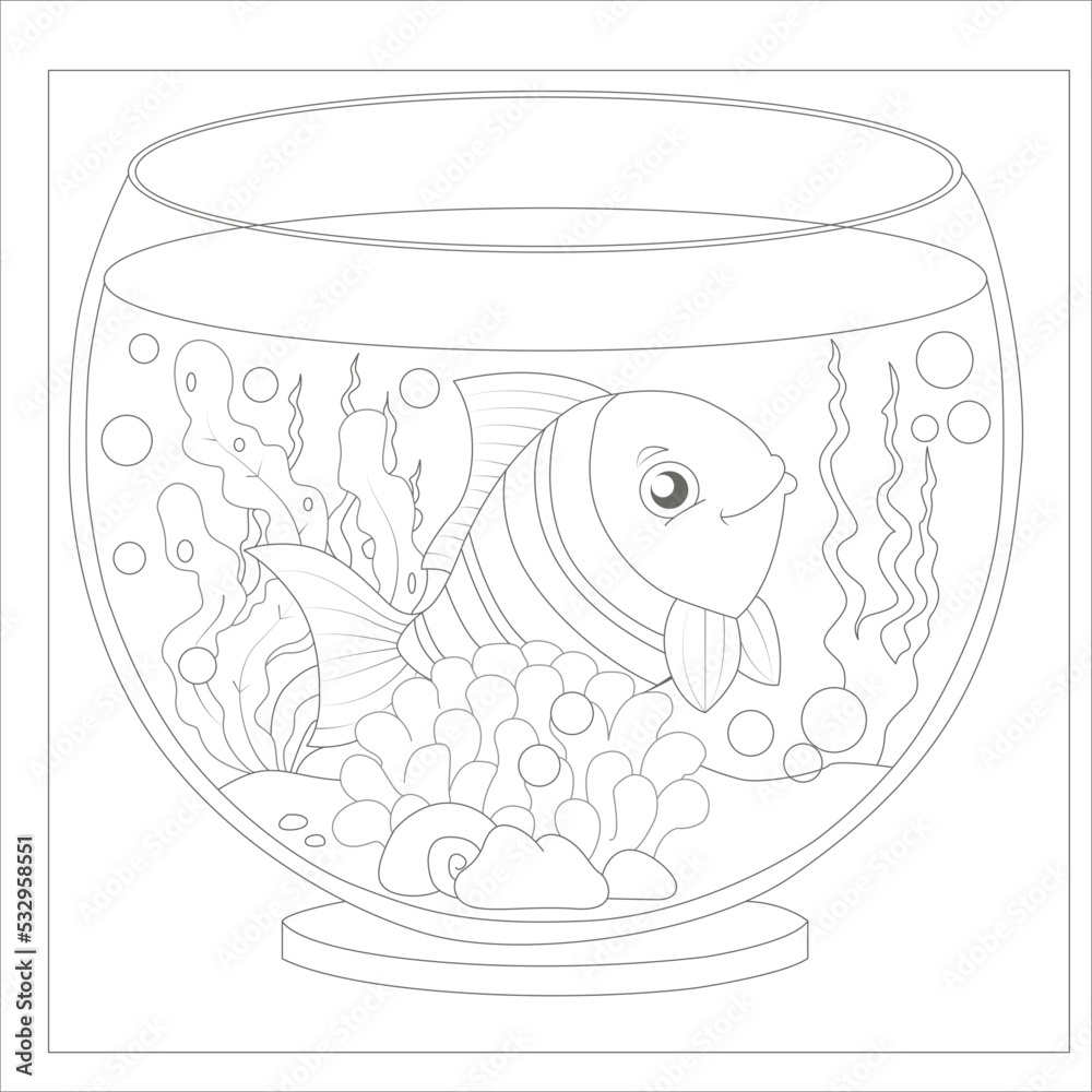 funny fish coloring page for kids Stock Vector | Adobe Stock