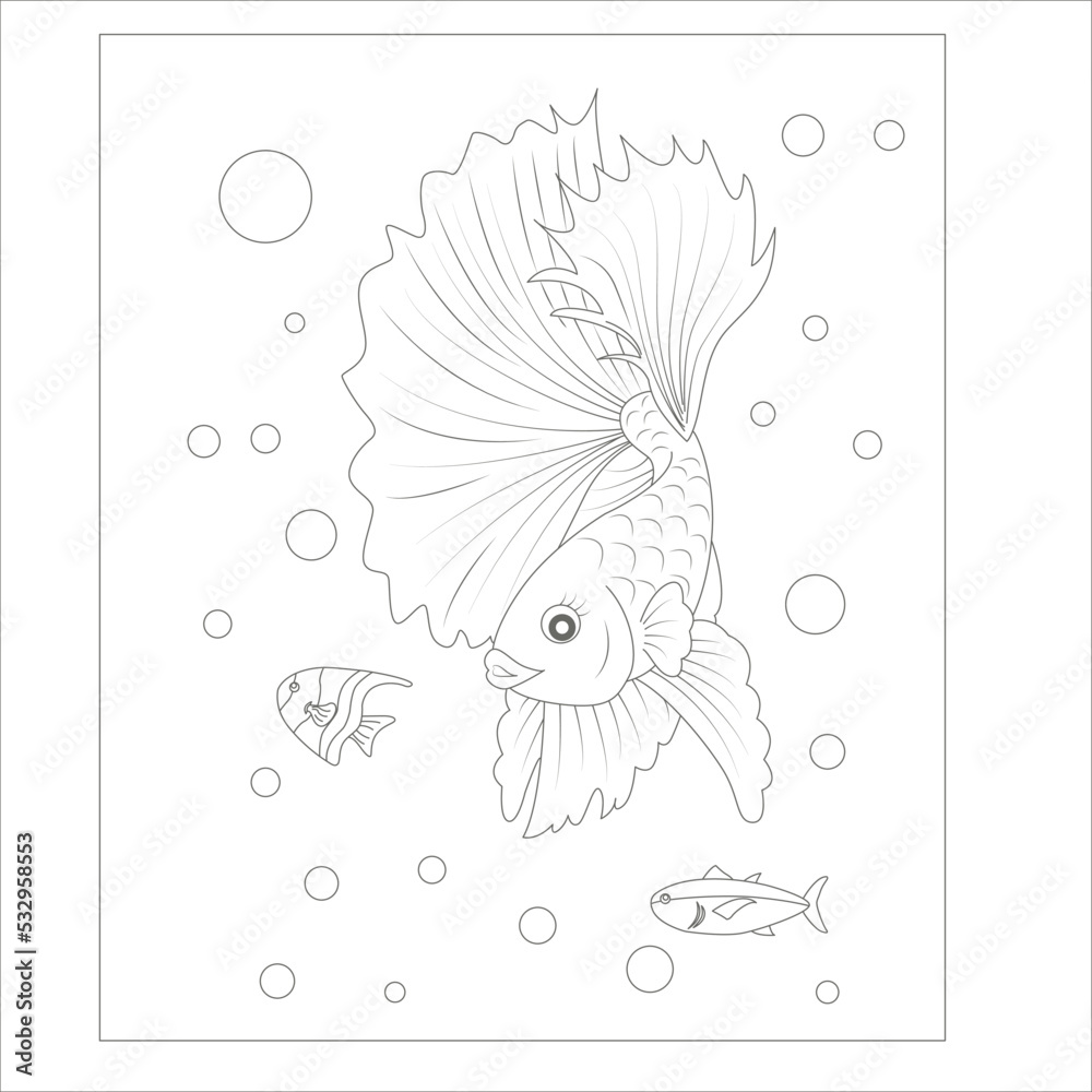 funny fish coloring page for kids Stock Vector | Adobe Stock
