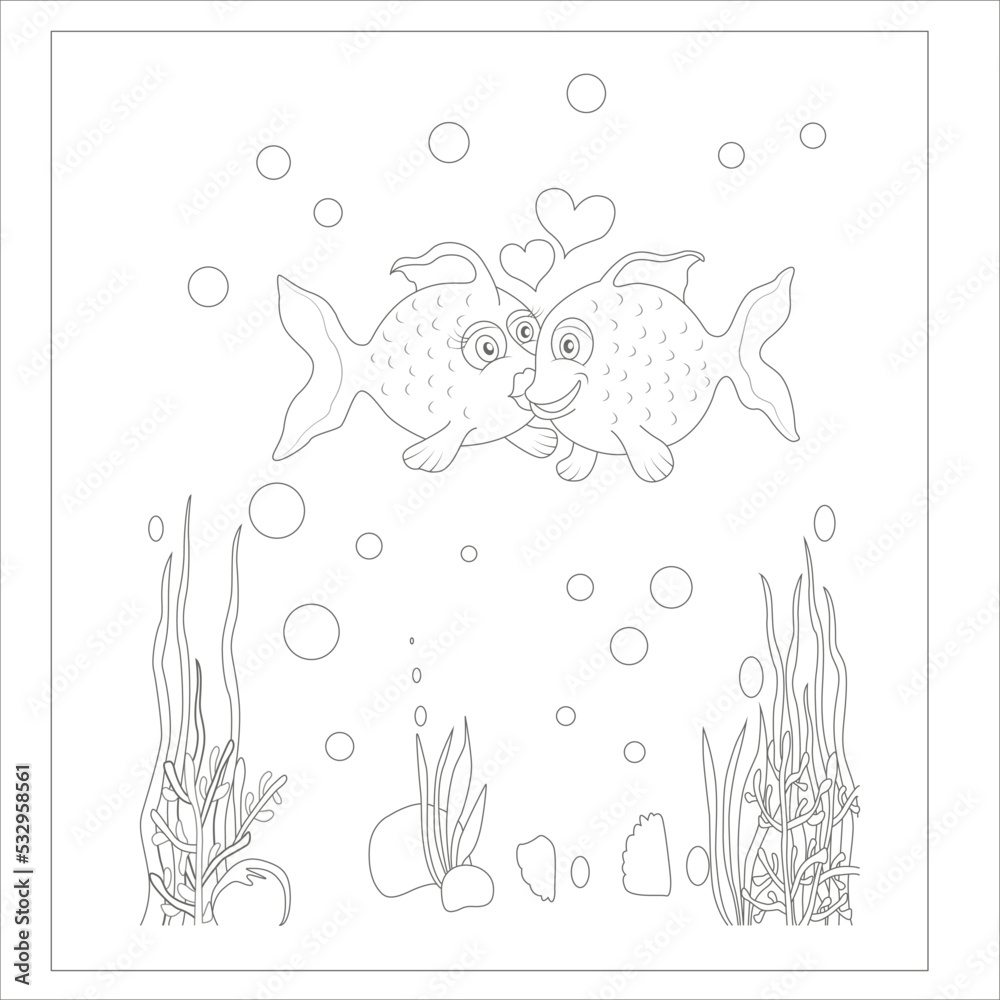 funny fish coloring page for kids Stock Vector | Adobe Stock