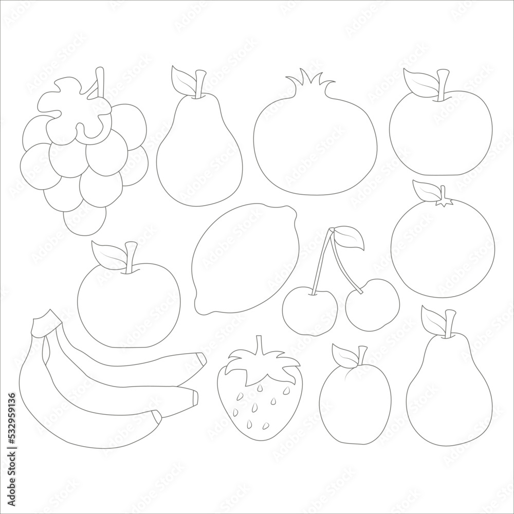 funny fruits coloring page for kids Stock Vector | Adobe Stock