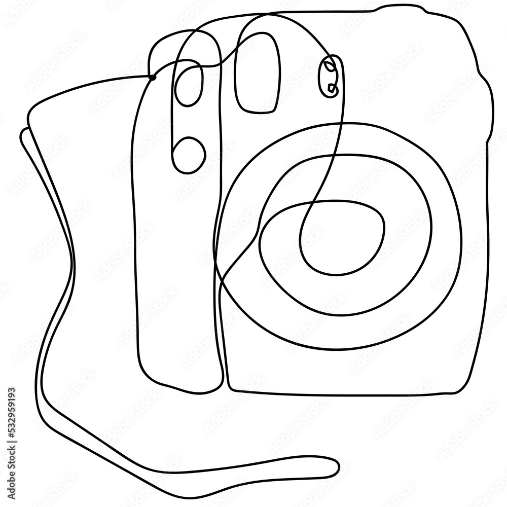 One line drawing of camera linear style. Black image isolated on white ...