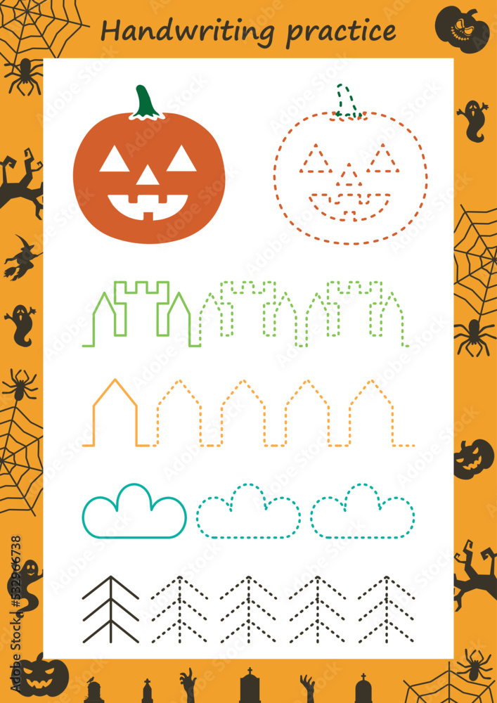 Educational worksheet for kids. Handwriting practice. Spider and his ...