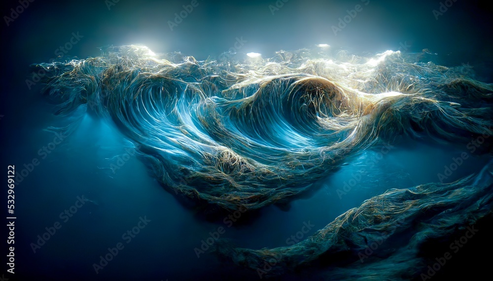 Spectacular abstract of silk is shaped like underwater wave, and light ...
