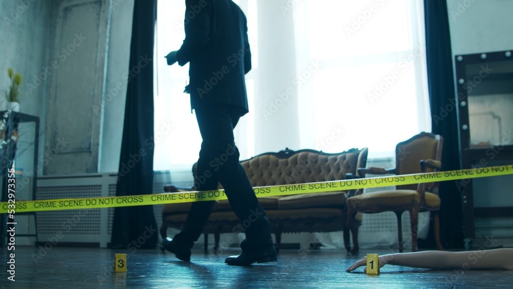 Detective Collecting Evidence in a Crime Scene. Forensic Specialists ...