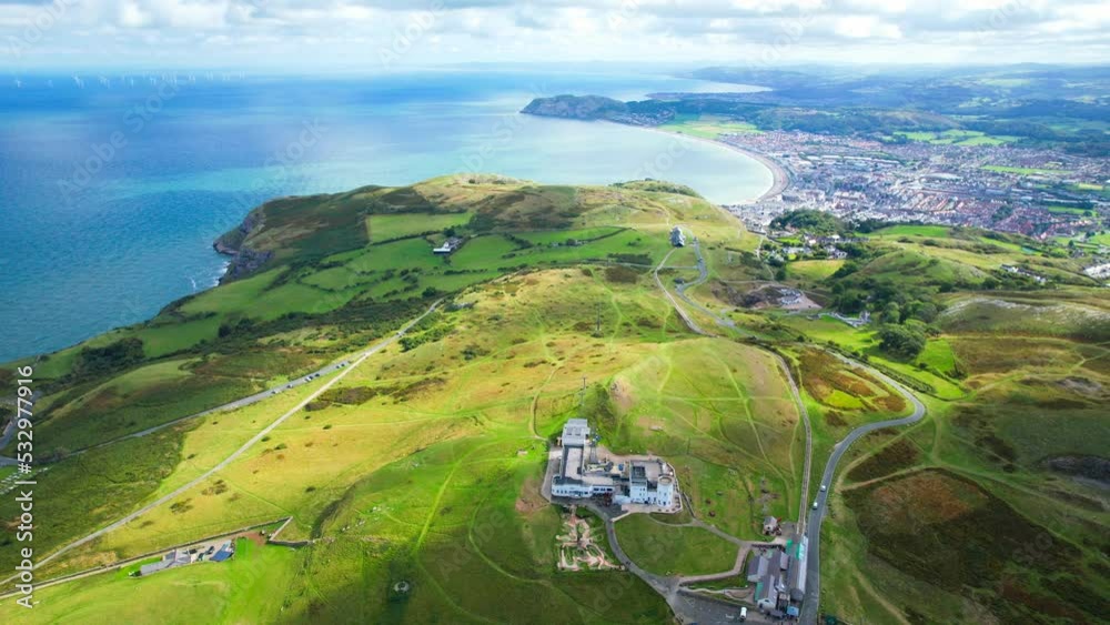 The Great Orme and Llandudno, North Wales, UK. Aerial views of the Welsh landscape from the ...