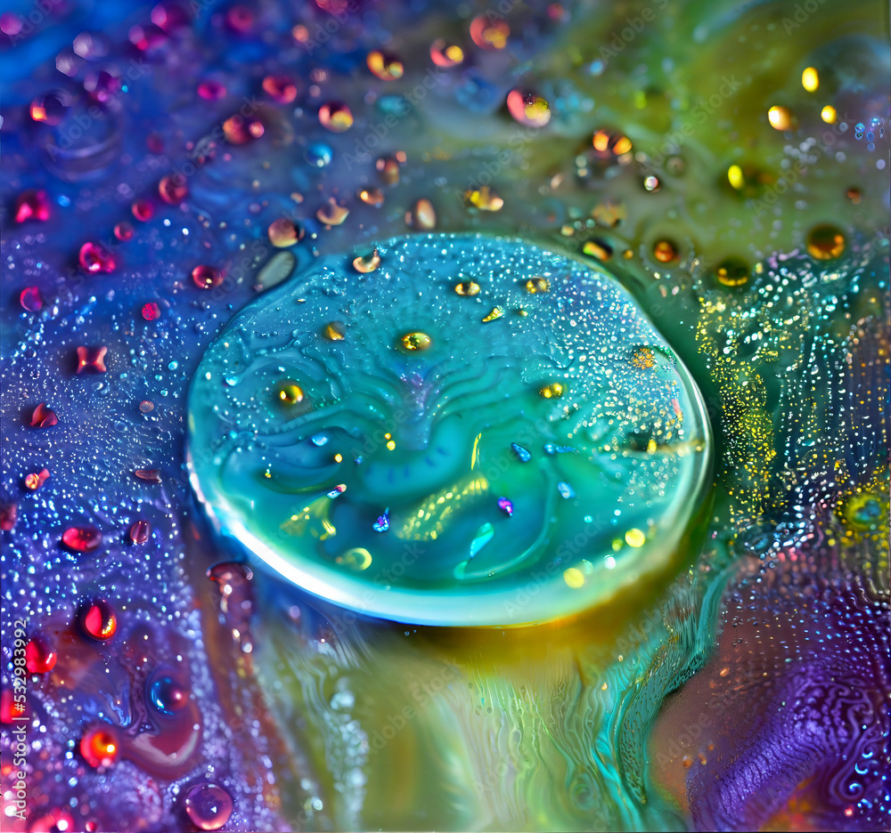 Abstract colorful paint flow background. Glitter, oil and water drops ...