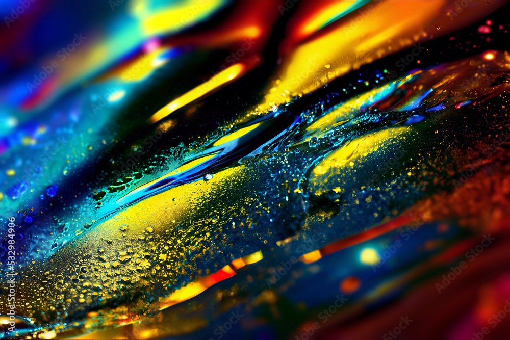 Rainbow polarized ice. macro closeup. Abstract modern art liquid ...