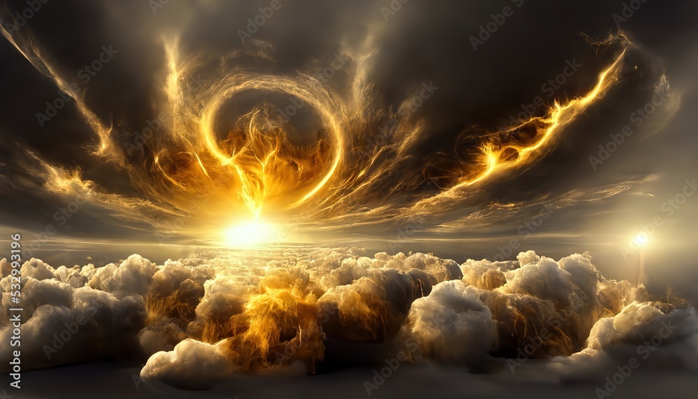 Portal in a stone arch with magical symbols in a mountain cave. Rainbow ...