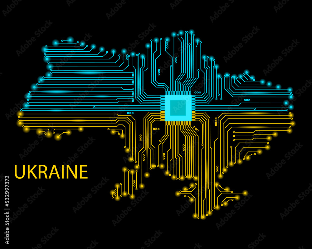 Vetor de Map of Ukraine. Map of Ukraine drawn with lines and circles ...