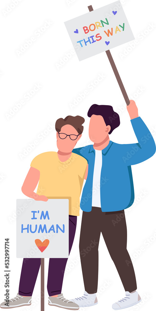 Couple on demonstration for gay rights semi flat color raster ...