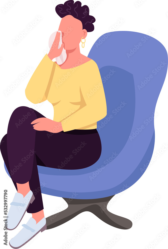 Sad patient semi flat color raster character. Crying figure. Full body ...