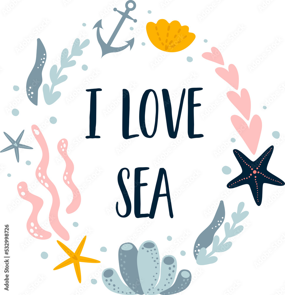 PNG, transparent Sea sayings. I love sea text in sea wreath. Summer ...