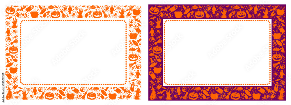Happy Halloween rectangle frame set. Holiday pattern with halloween ...
