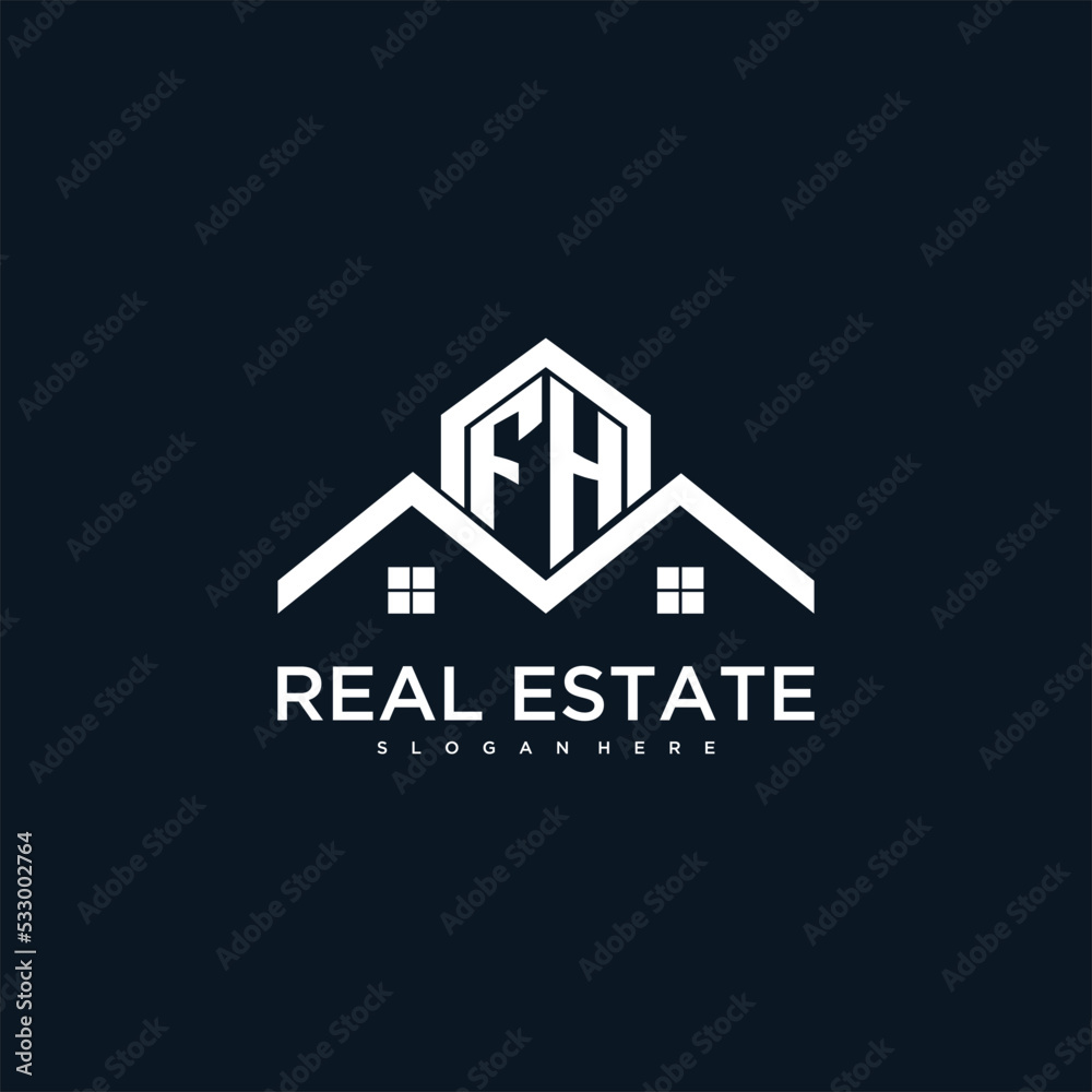 FH initial monogram logo for real estate with creative roof and home ...