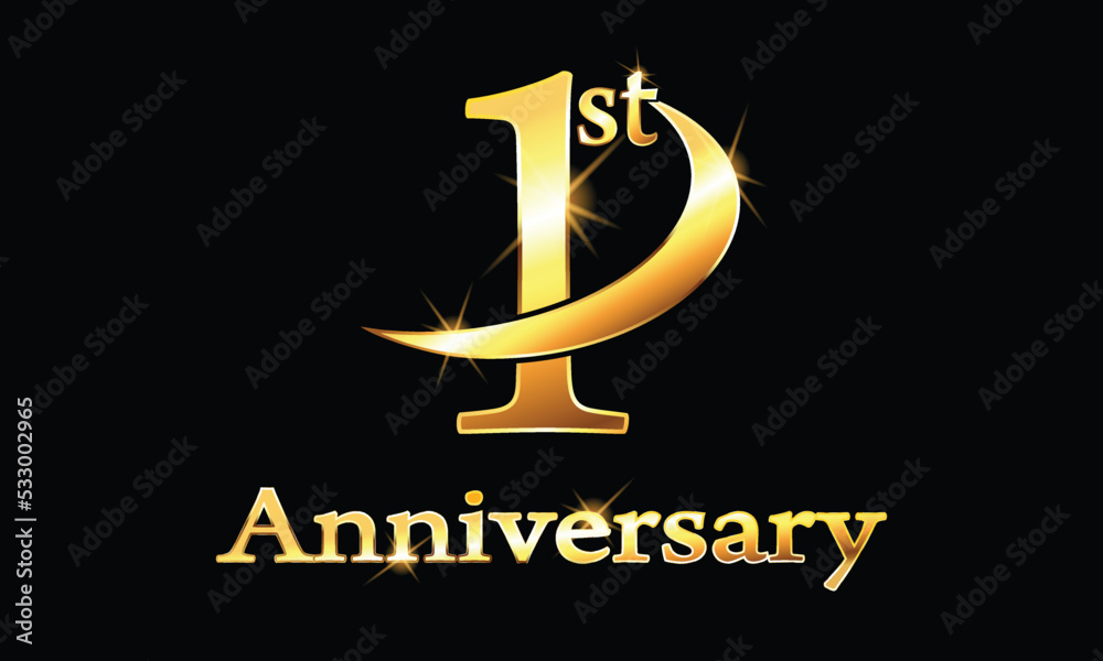 1 year anniversary celebration logo. 1st Anniversary celebration. Gold ...