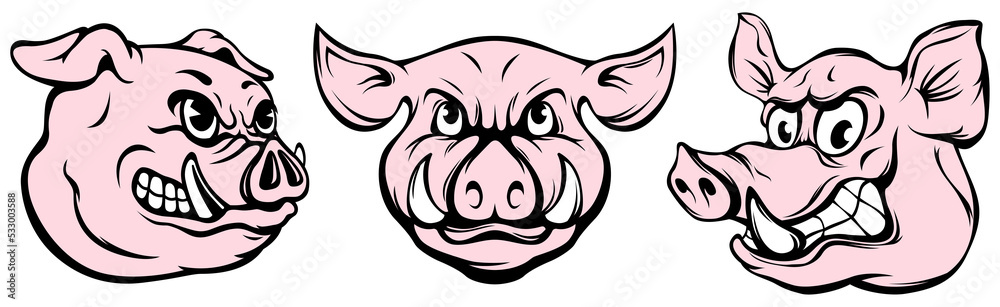 Pig head mascot. Angry swine logo. Hog png illustration Stock ...