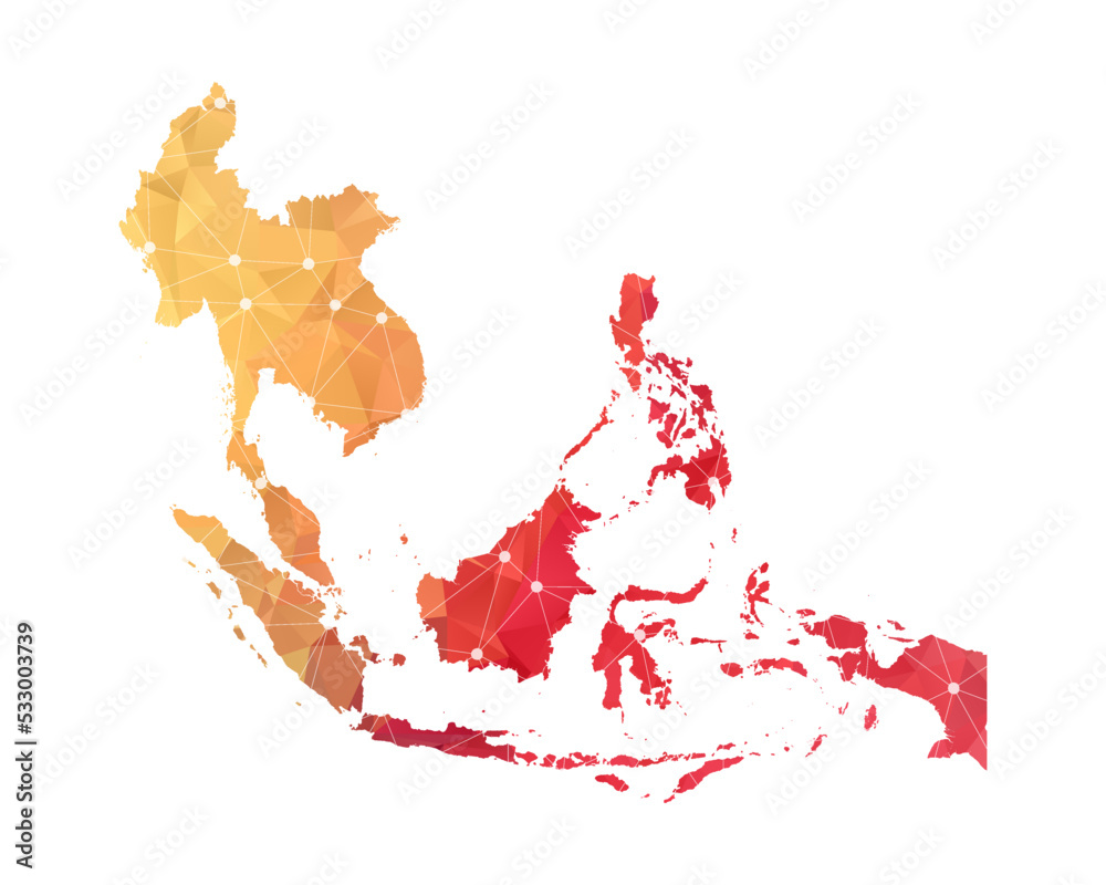 Southeast Asia Map - Abstract geometric rumpled triangular low poly ...