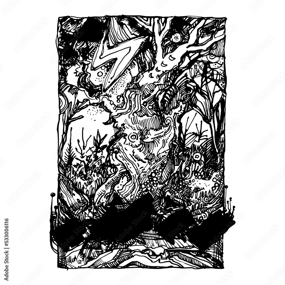 Ink doodle illustration. Magic abstract art. Can be used as desktop ...