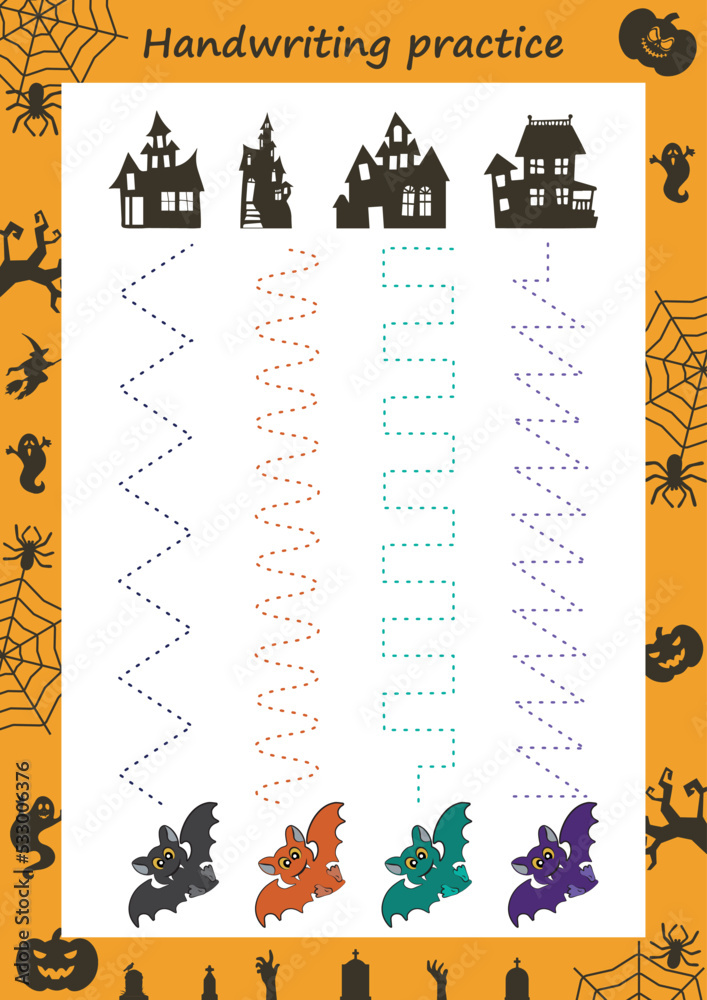 Educational worksheet for kids. Handwriting practice. Spider and his ...