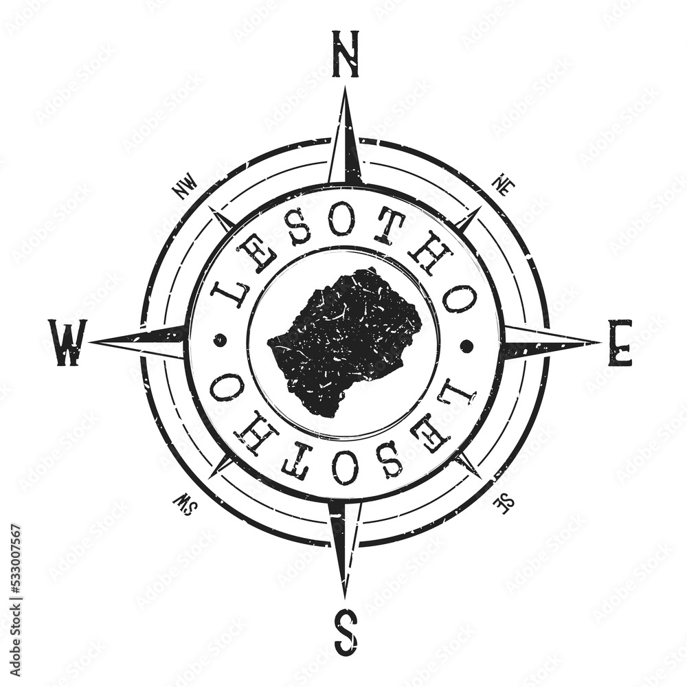 Lesotho Stamp Map Compass Adventure. Illustration Travel Country Symbol ...