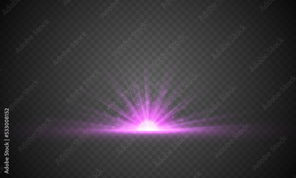 Purple glitter explosion sun on transparent background. Light flare ...