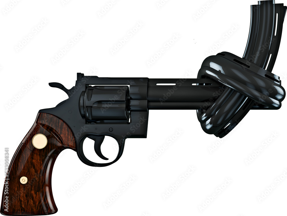 Gun with barrel tied in a knot for gun control concept on transparent ...