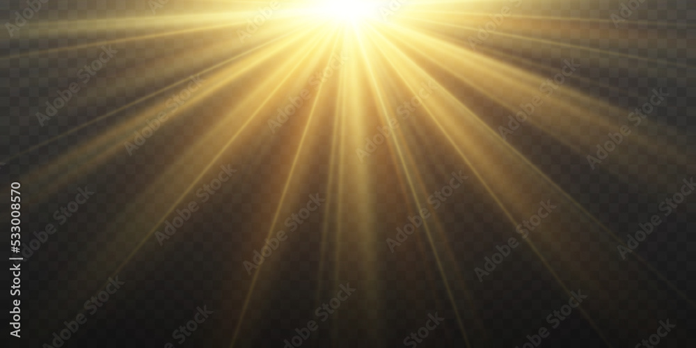 Realistic yellow glowing light explodes on transparent background ...