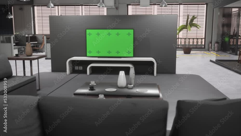 Living Room Sofa with large LED TV with Green screen display in the ...