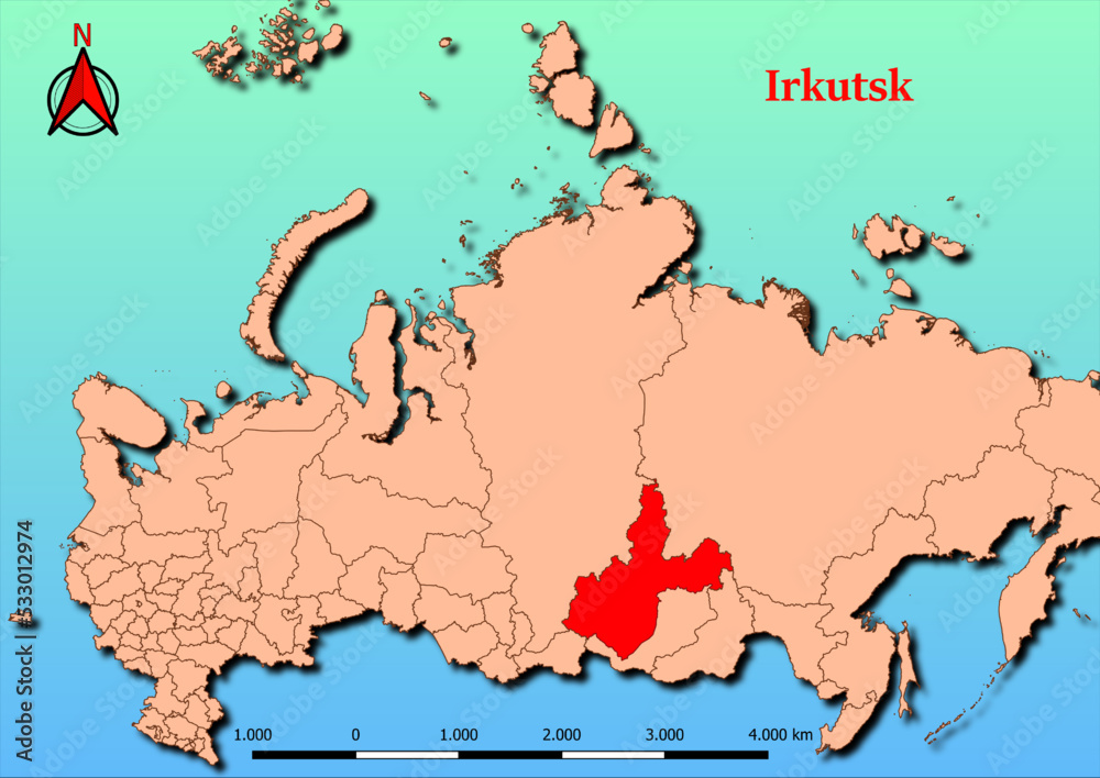 Vector Map of Russia with map of Irkutsk county highlighted in red ...