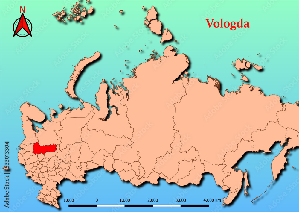 Vector Map of Russia with map of Vologda county highlighted in red ...