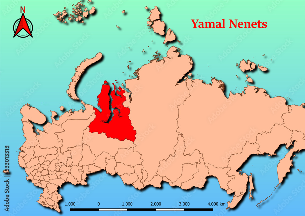 Vector Map of Russia with map of Yamal Nenets county highlighted in red ...