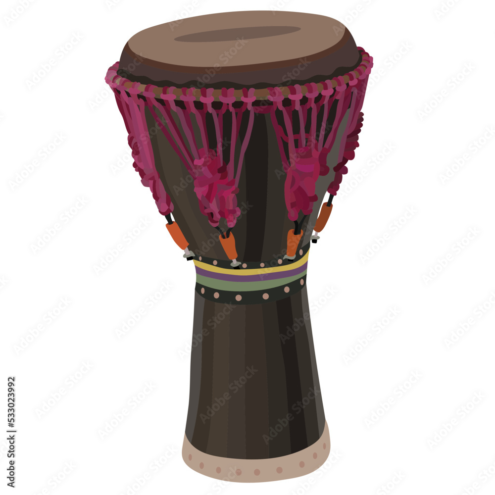 Djembe drum African musical instrument isolated sketch. Vector rope ...