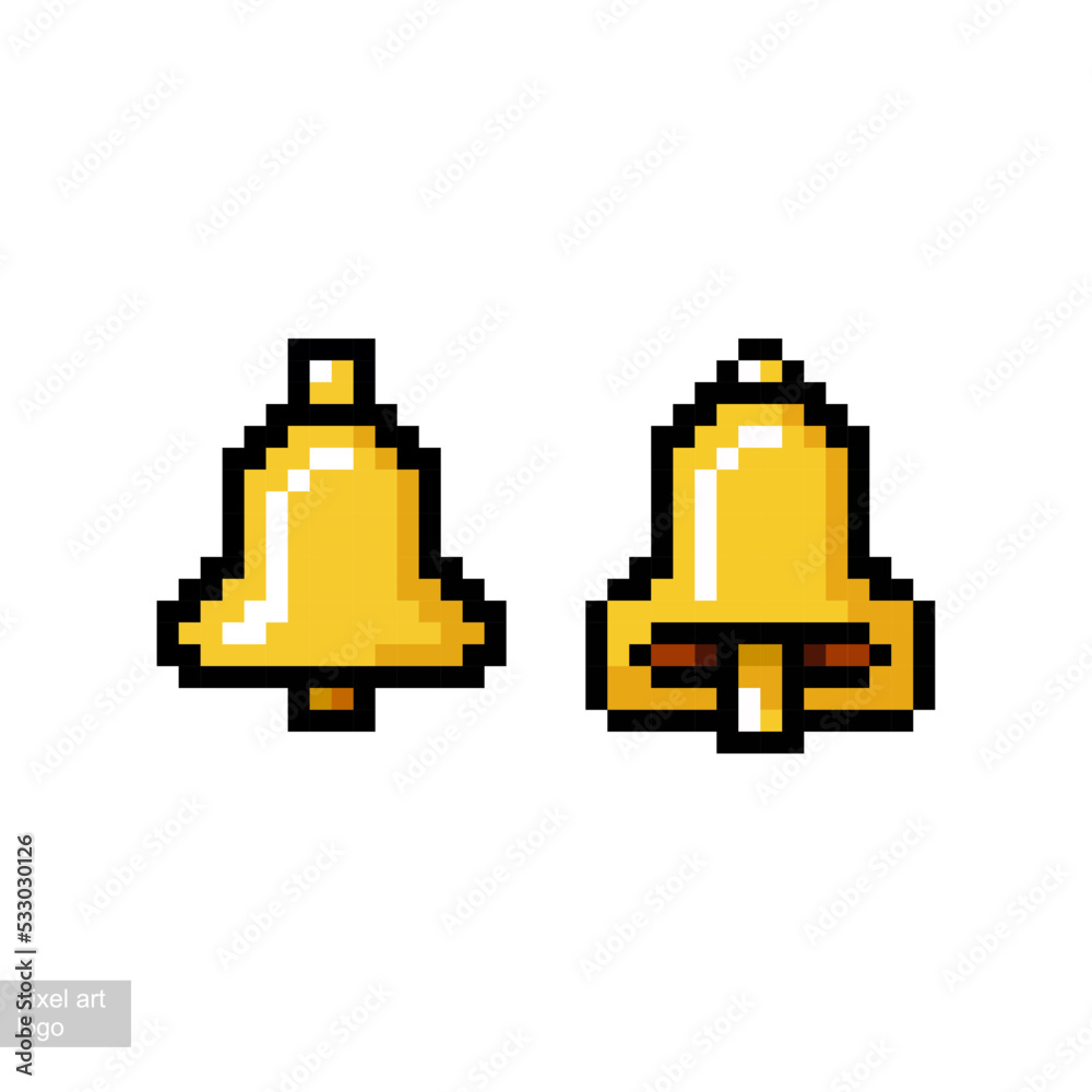 pixel art golden bell icon set Stock Vector | Adobe Stock