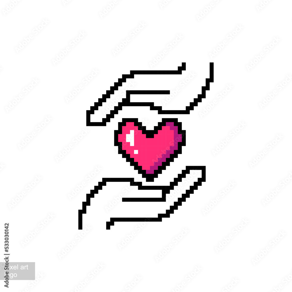 pixel art icon heart between two hands Stock Vector | Adobe Stock