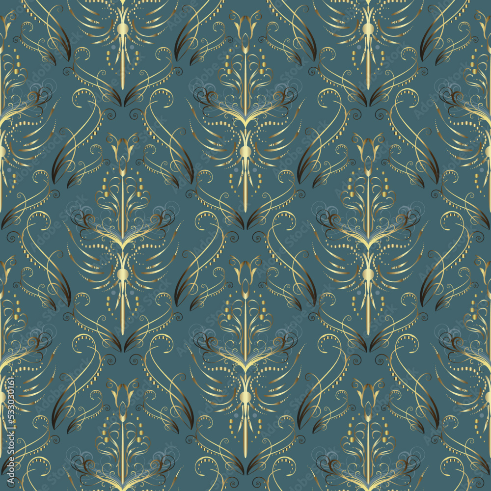 Luxury wallpaper with golden elements. Seamless pattern bg. Classical ...