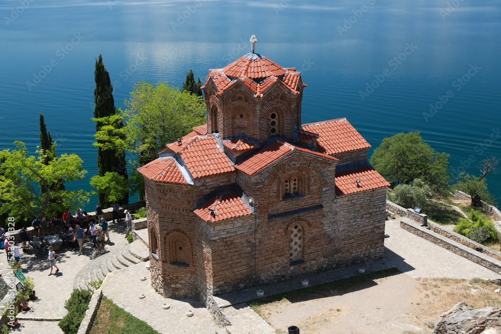 Ancient church of Saint John Kaneo in Ohrid on the cliff over Ohrid lake, Macedonia. Stock Photo ...