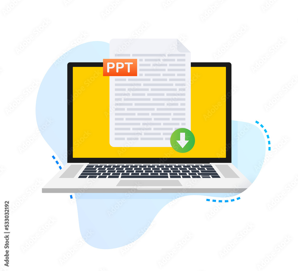 Download PPT button. Downloading document concept. File with PPT label ...