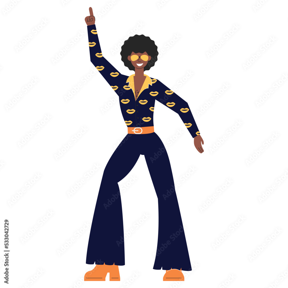 African American man twist dancer isolated on white. Male disco ...