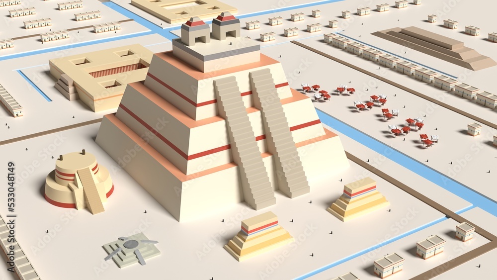 Mexico tenochtitlan pyramid aztec 3d representation (templo mayor), can be used to represent a ...
