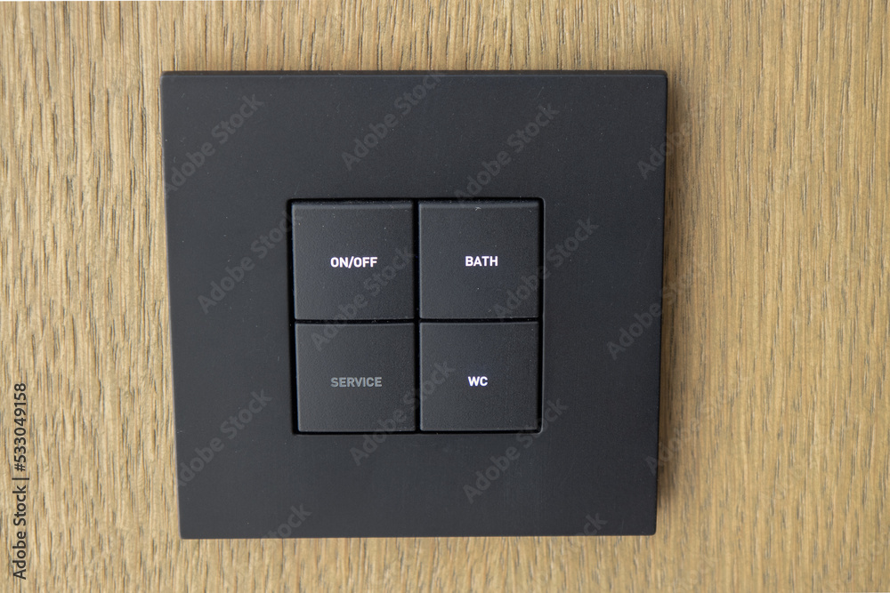 Lighting switch on the wall, GRMS lighting control panel Stock Photo ...