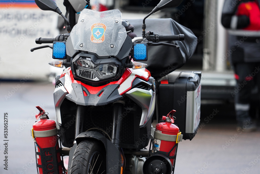 St Petersburg. Russia - September, 2022: Fire fighting motorcycle with ...