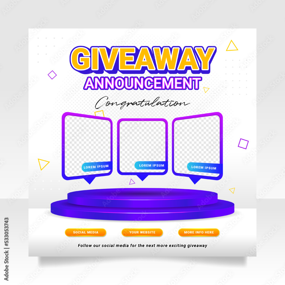 Giveaway winner announcement social media post banner template Stock ... Giveaway winner announcement social media post banner template Stock ...