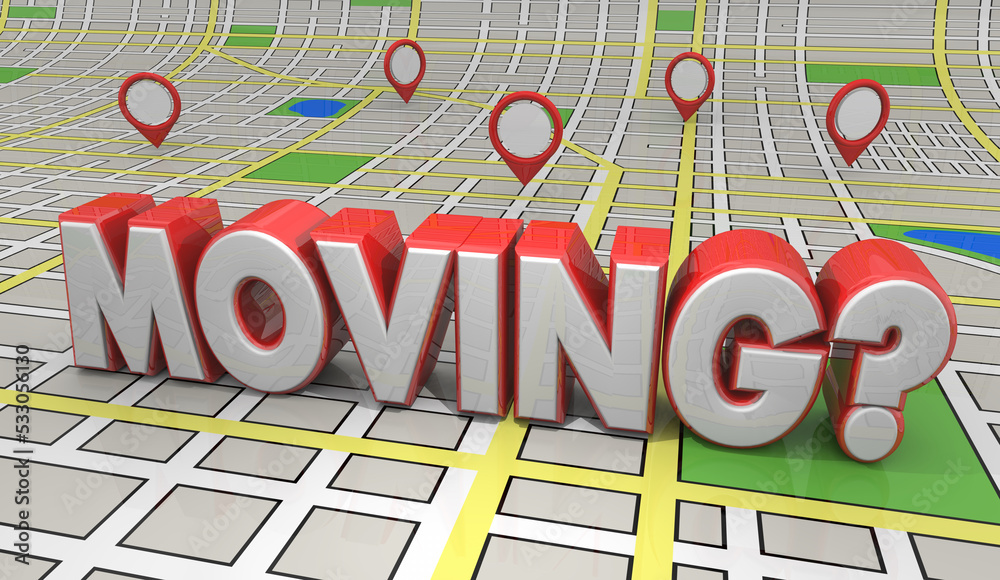 Moving Map Relocate New Home House Location Word 3d Illustration ...